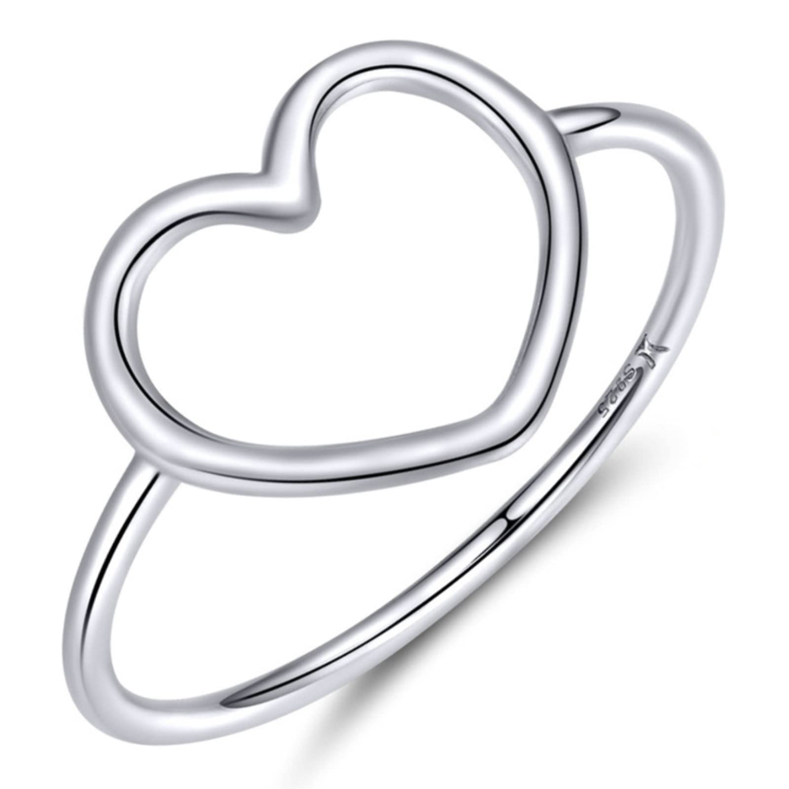 FUNYCHEN 925 Sterling Silver Minimalist Love Heart Rings For Women Simple Promise Finger Ring Statement Jewelry