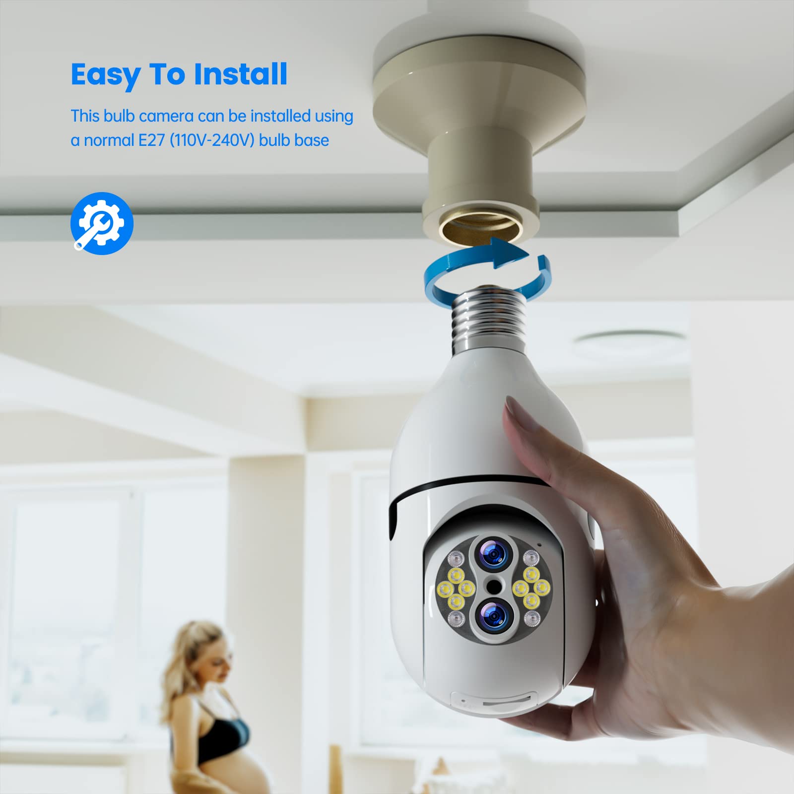 Light Bu lb Security Camera, 2.4GHz WiFi 10X Hybrid Zoom Wireless Light Bu lb Camera Security Camera Outdoor Real Time Motion Detection Alerts Two Way Talk Color Night Vision