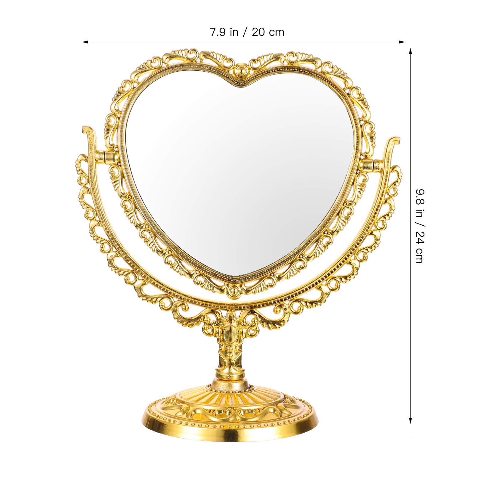 Luxshiny Vanity Mirror Heart Shaped, Double Standing Mirror Heart Shaped Mirror for Home Kitchen Table (Golden)
