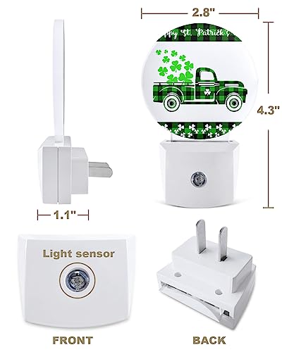 Night Light Plug into Wall, LED Nightlights Happy St. Patrick's Day Lucky Shamrock Green Checkered Truck Small Nightlight Auto Dusk-to-Dawn Sensor Lamp LED Night Lights for Kid's Bedroom, Bathroom