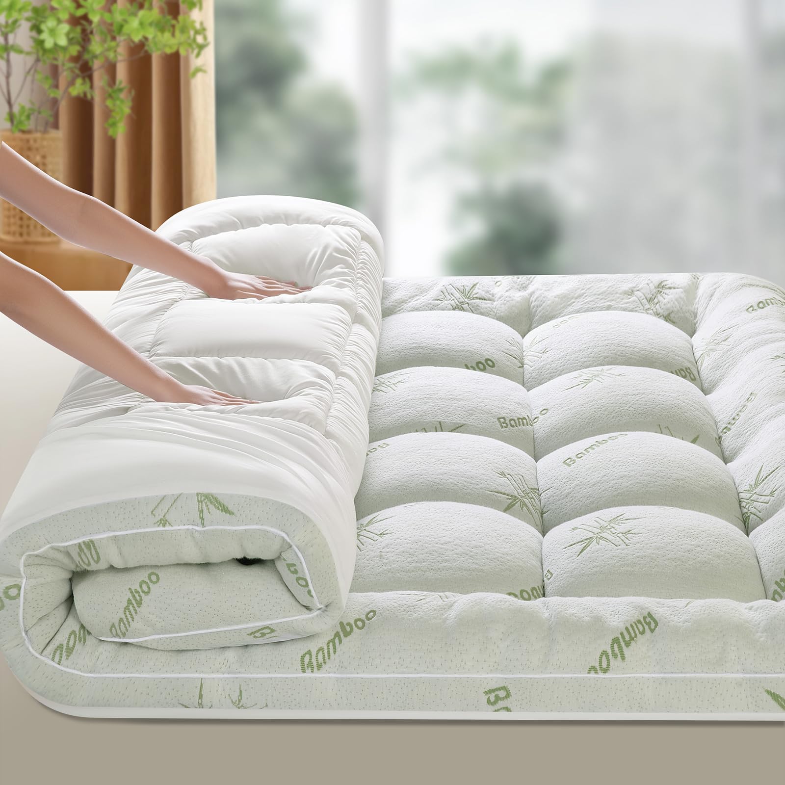LIANLAM Bambu_Viscose Mattress Topper Queen,1200 GSM Cooling Mattress Pad,Extra Thick Pillow Top Mattress Topper for Back Pain