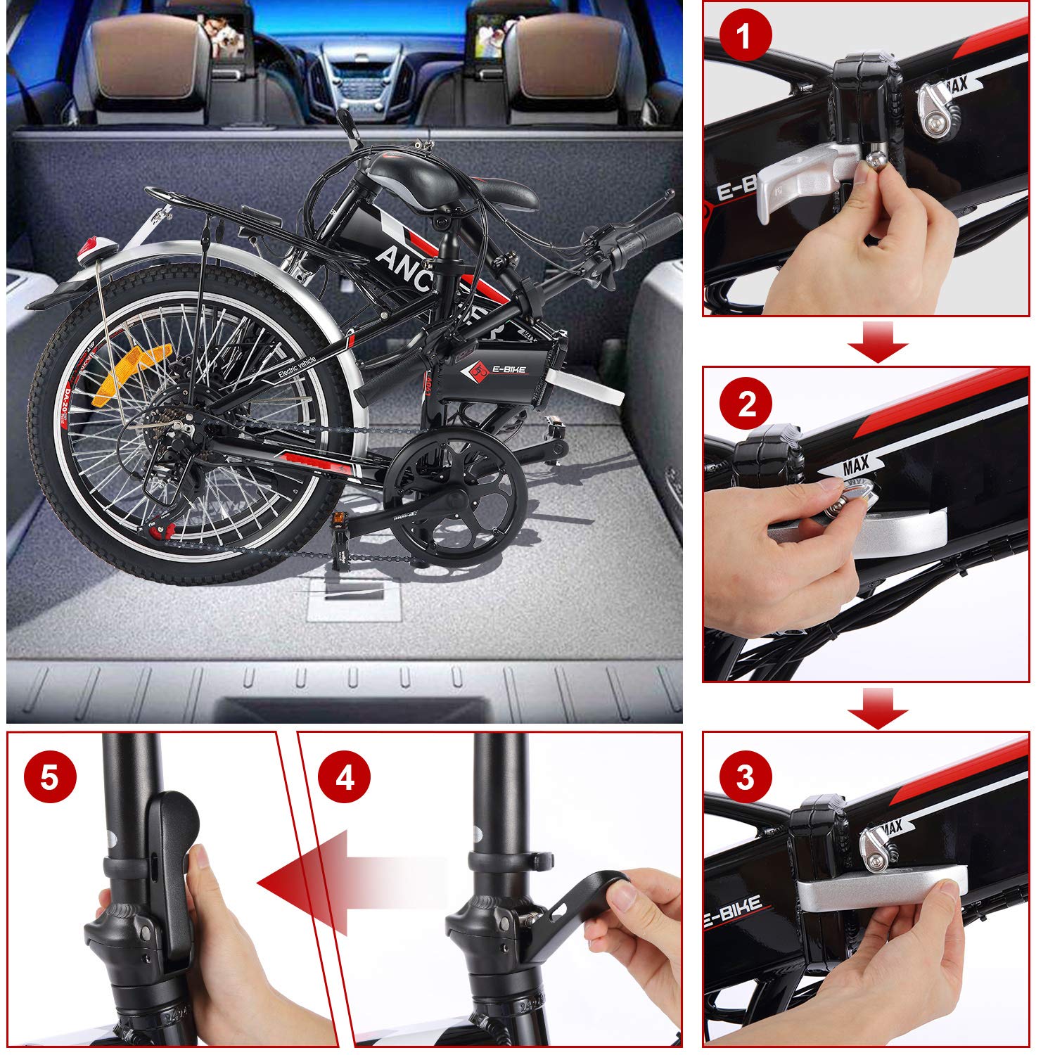 Folding Electric Bike Electric Bicycle, 20'' Ebike with 36V 8Ah Removable Lithium-Ion Battery, Professional 7 Speed Gears, 3 Working Modes