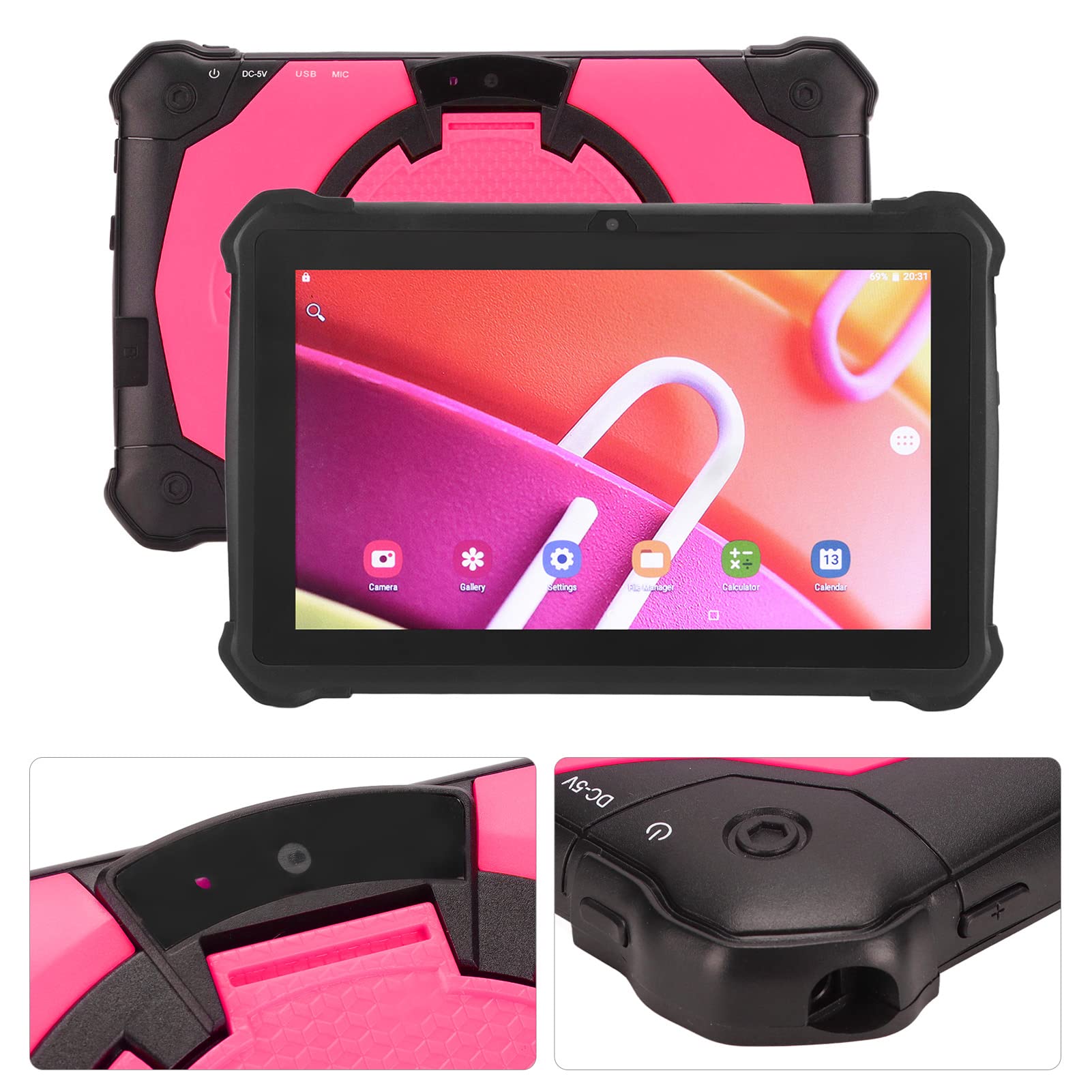 LBEC Kids Tablet, 5000mAh Rechargeable 7in Kids Tablet 100 to 240V Rear 8MP US Plug for Entertainment (Pink)