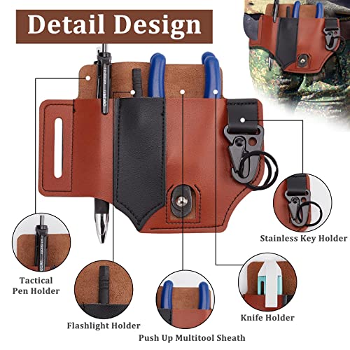 GORGECRAFT Leather EDC Pocket Organizer for Men Leatherman Pen Holder Sheath Key Fob Flashlight Sheath Holster EDC Leather Pouch Multitool Sheath for Belt(Black)