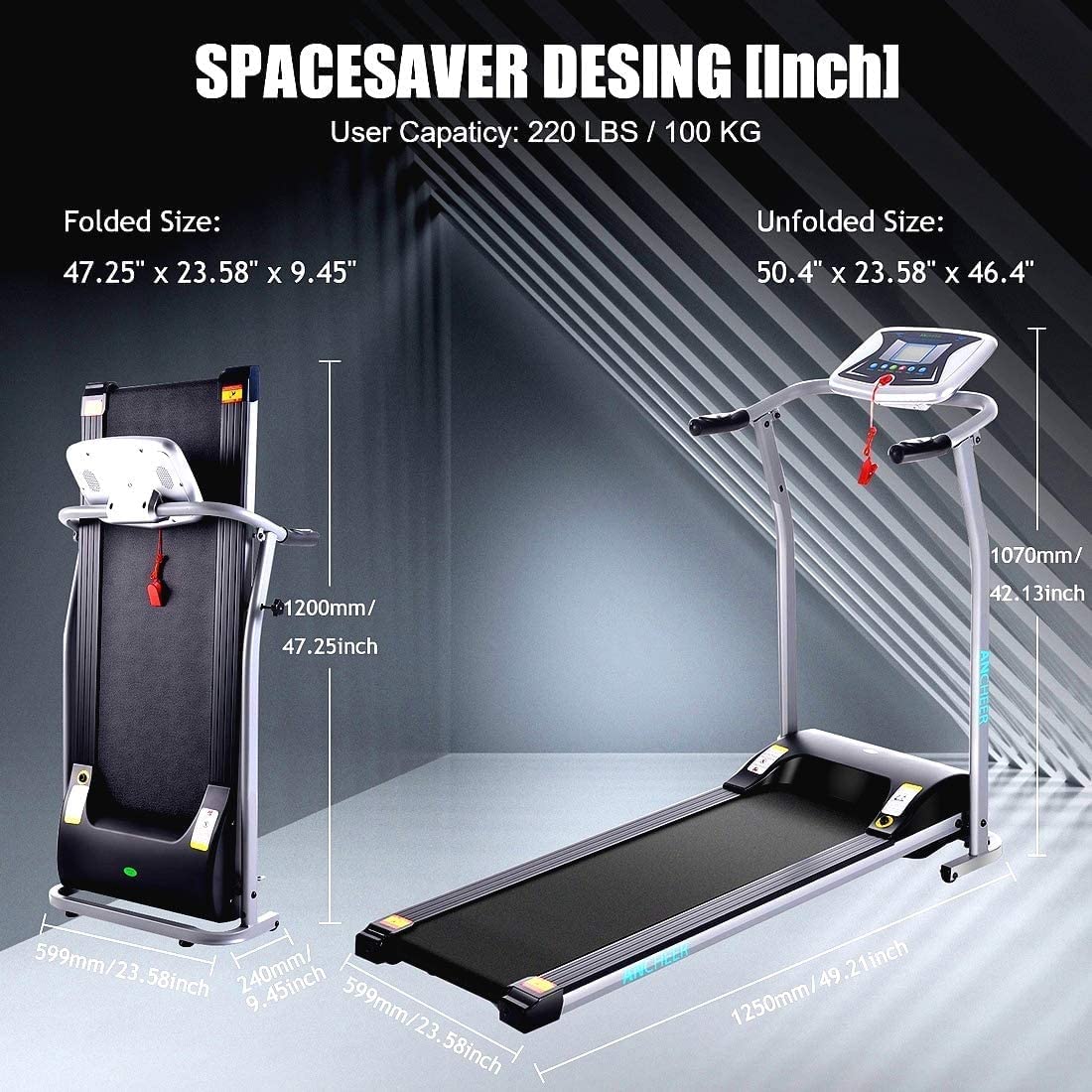 Foldable Treadmill, 12 Training Modes 1.5HP Electric Treadmill w/LED Display+Tracking Pulse+Safety Key+Casters, Health & Fitness Walking Running for Home Office