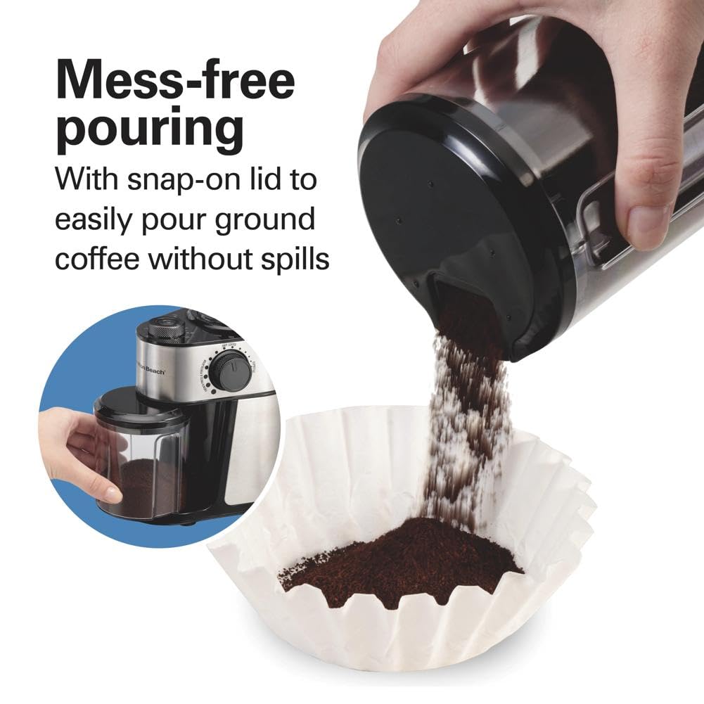Hamilton Beach Electric Burr Coffee Grinder with Large 16oz Hopper & 18 Settings For 2-14 Cups, Stainless Steel (80385)