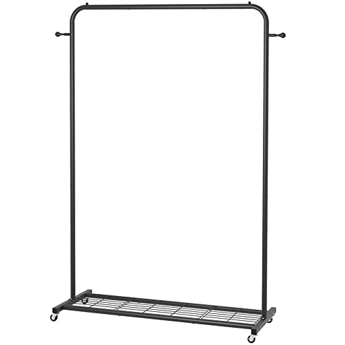 Sywhitta Clothes Rack on wheels, Clothing Rack with Bottom Mesh Storage Shelf,Sturdy Metal Frame,Rolling Garment Rack for Hanging Clothes,Coats,Skirts,39.76" L x 16" W x 64.56" H,Black