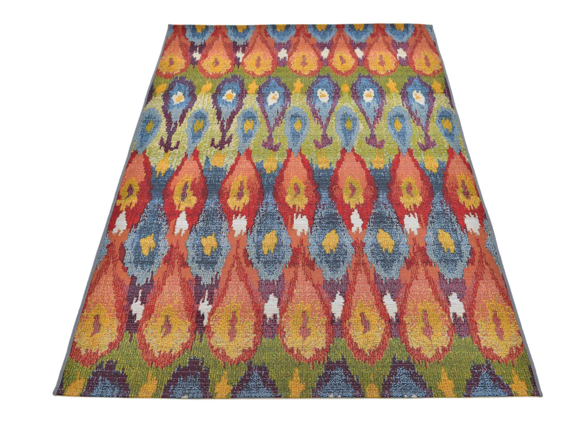 Unique Loom Outdoor Modern Collection Area Rug - Ikat (4' 1" x 6' 1" Rectangle, Multi/ Burgundy)