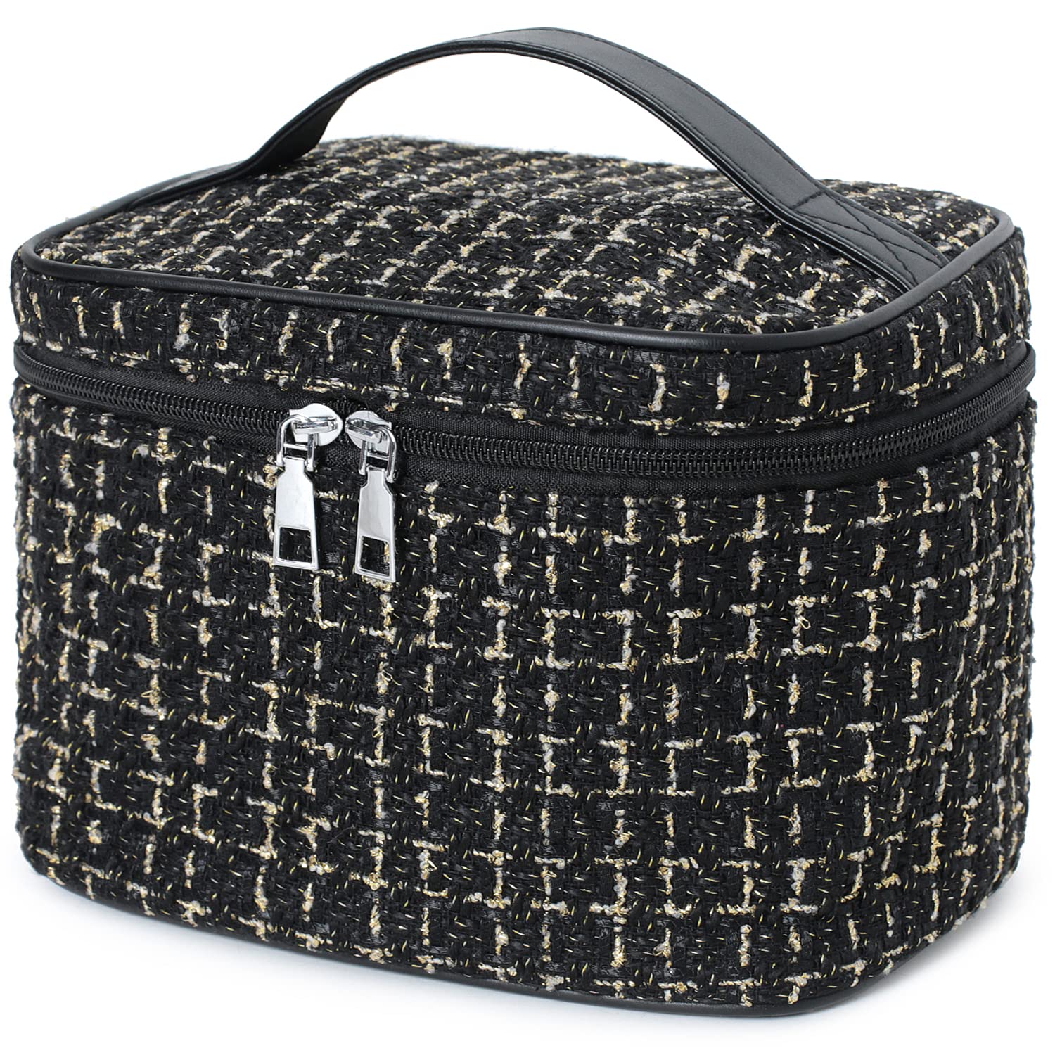 Large Portable Travel Makeup Bag - Cosmetic Bag Makeup Case Organizer for Women and Girls (Black)