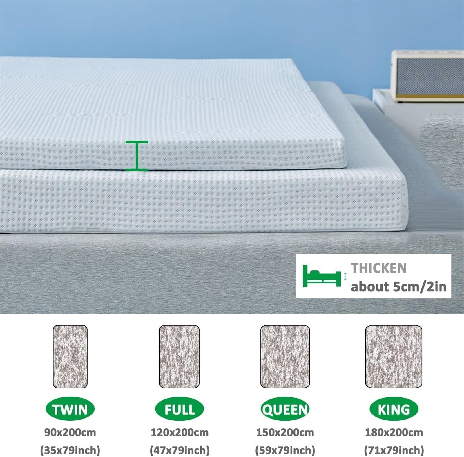 RASPIO Non-Slip Design Memory Foam Mattress Topper with Cover Foam Mattress Pad for Pressure Relief,Soft Bed Topper, with Removable Washable Cover(White 5cm,200x220cm)