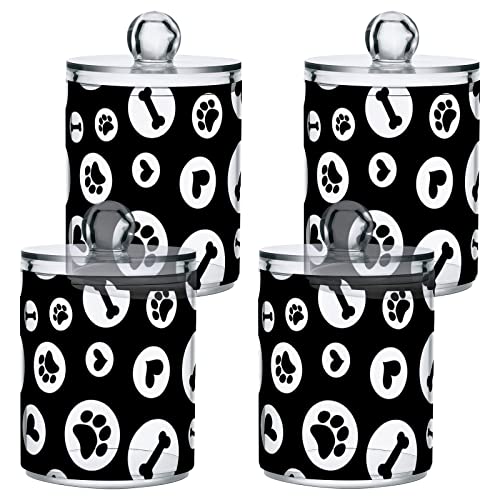 Love Paw Imprint Acrylic Jars 2/4 Pack of 12 oz, for Bathroom Canister Storage Organization, Vanity Makeup Organizer