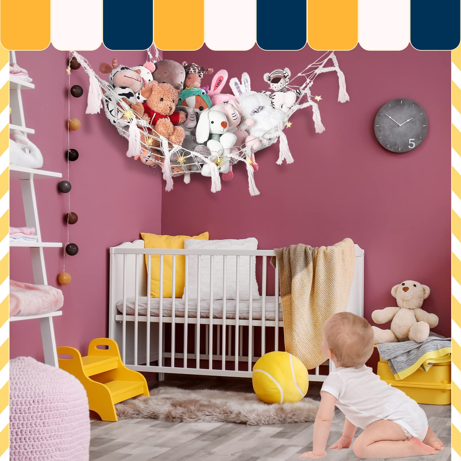 Nuogo 2 Pieces Stuffed Animal Hammock Net Macrame Boho Animal Toy Hammock Stuffed Animal Hammock Corner Holder Hanging Stuffed
