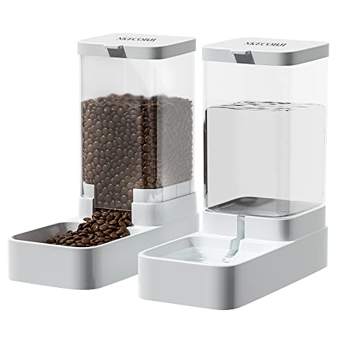 NKECOBJI Gravity Pet Feeder and Water Dispenser Set, Automatic Dog Feeder and Dog Water Dispenser for Dogs Cats Pets Animals Large Capacity(1Gallon)