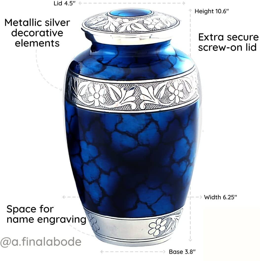 Final Abode Cremation Memorial Urn for Ashes and Stainless Steel Pendant Necklace - Blue Funeral Burial Engravable Urn - Pendant with Chain Engraved - Protective Black Velvet Bag for Transport