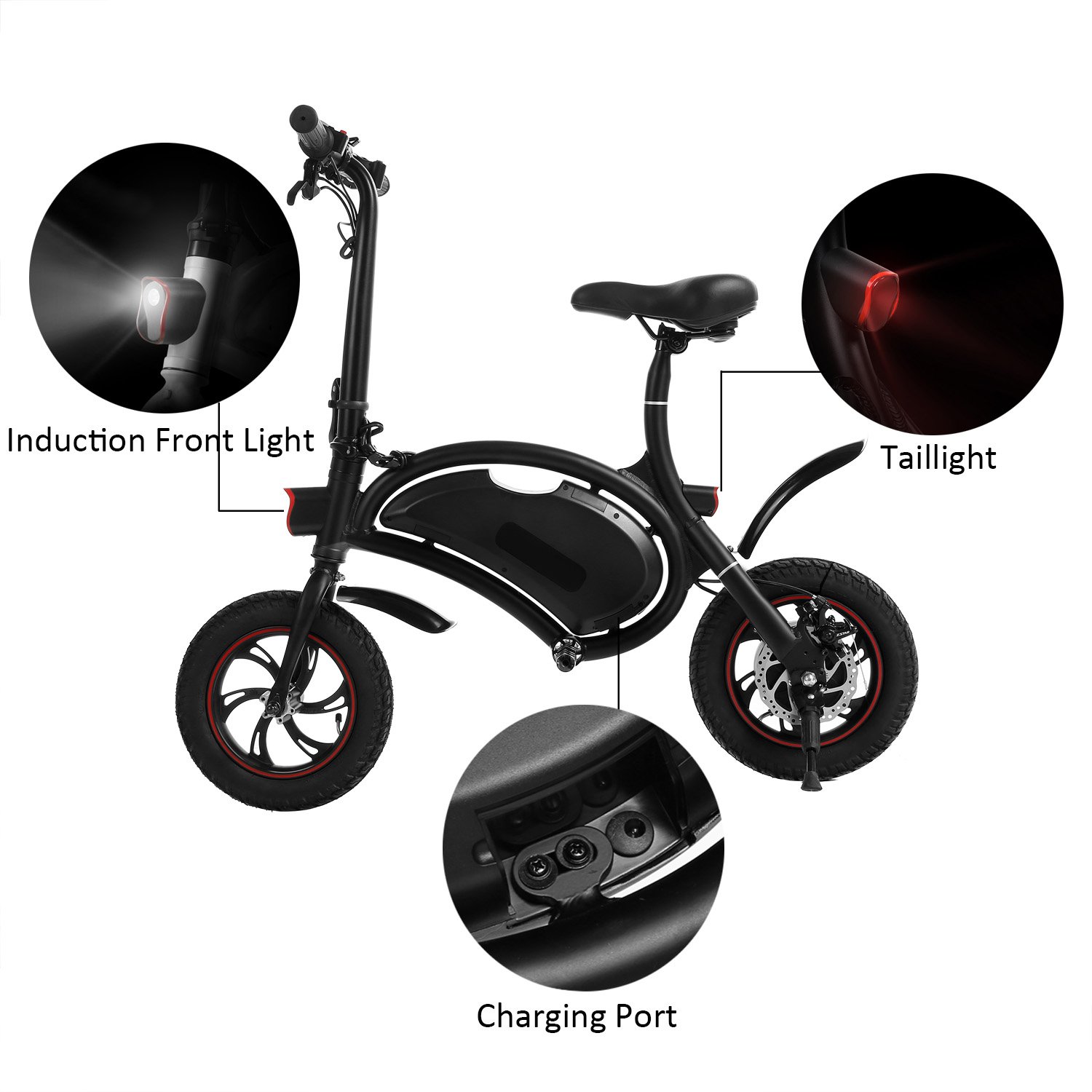 Folding Electric Bicycle, 36V Lightweight E-Bike Mini Electric Bike, Collapsible Frame Aluminum Alloy Folding Ebike with Removable Lithium-ion Battery (Black-6AH)