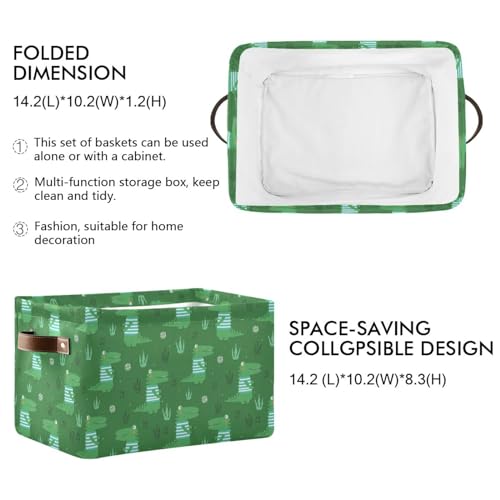 Green Crocodiles Leave Storage Basket Bins Sturdy Toy Storage Organizer Bins Laundry Basket with Handles for Living Room Clothes Nursery Closet Shelf Playroom,2 pcs