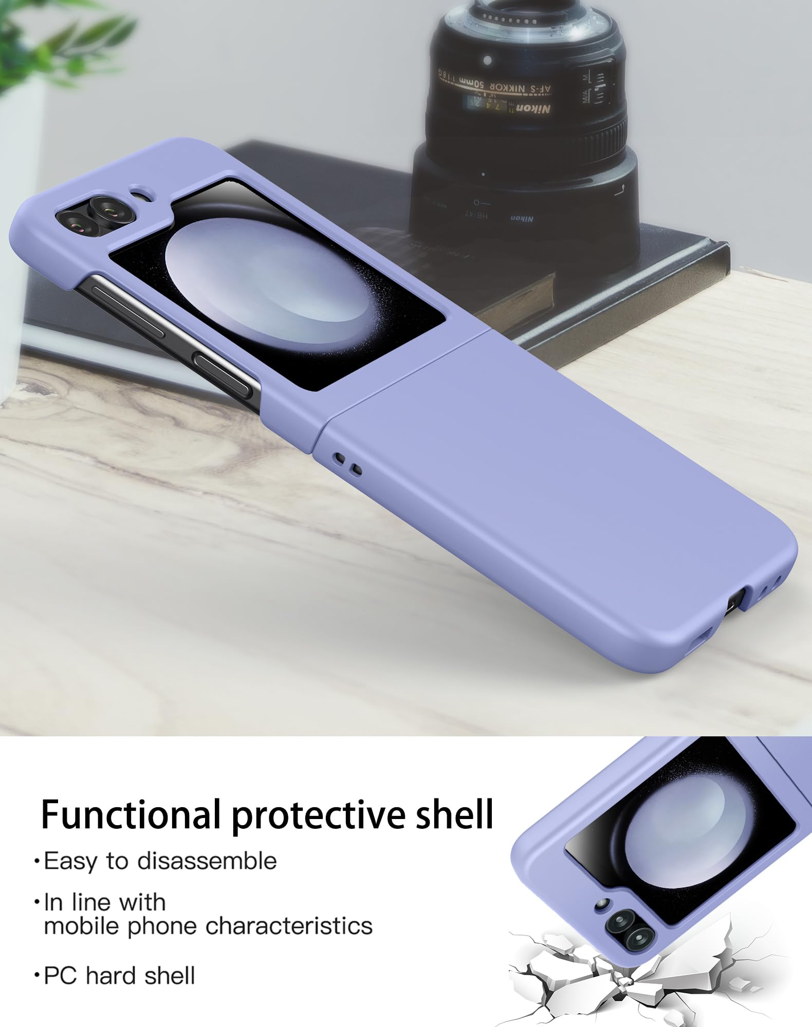 Foluu Slim Fit Case for Samsung Galaxy Z Flip 5 Case, Ultra Thin Matte PC with Non-Slip Grip Full Protection Protective Cover for Samsung Galaxy Z Flip5 5G 2023 (Purple)