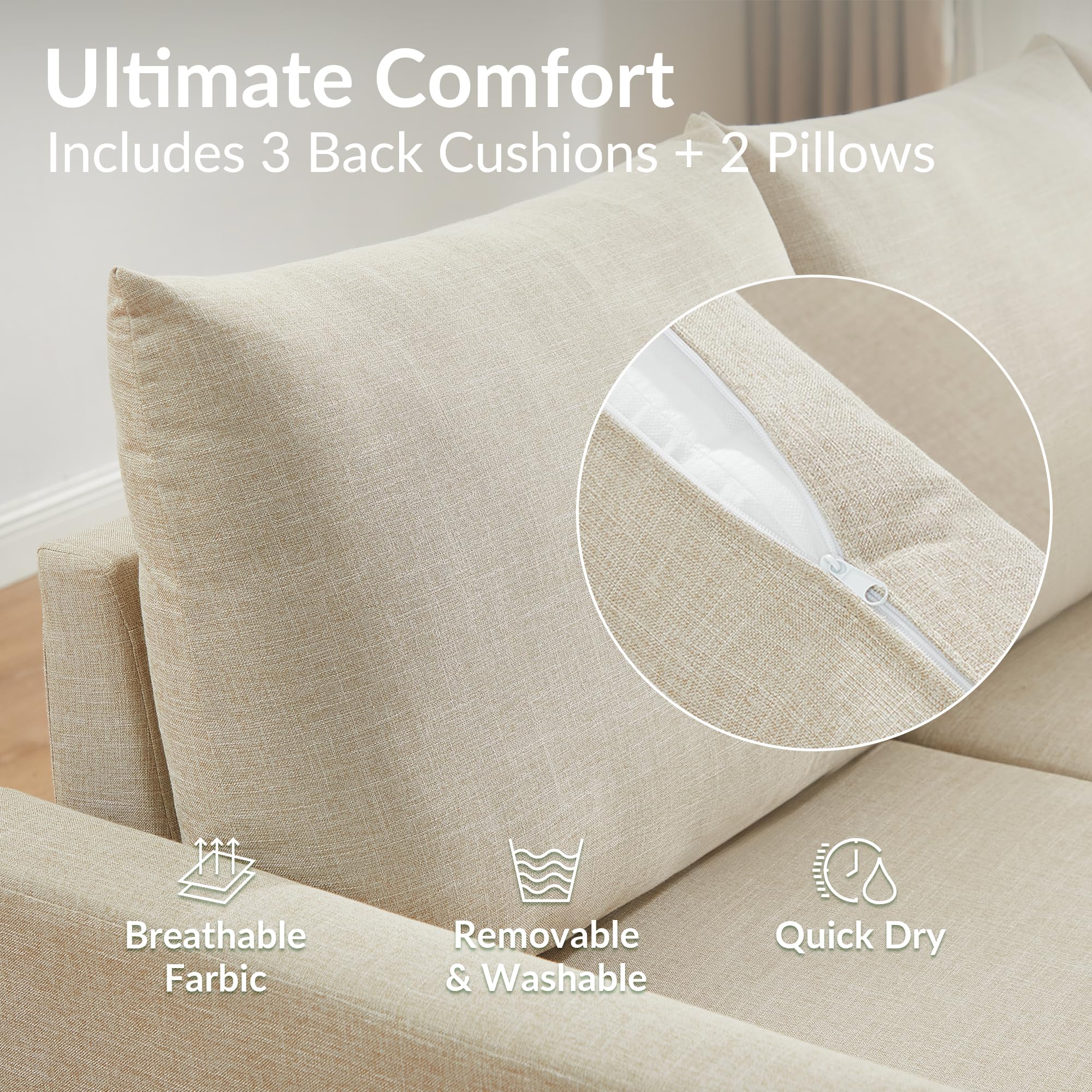 ODIKA L Shaped Convertible Sleeper Sofa Bed, 84" Sectional Couch for Living Room - Dual USB-C Charging, Pull Out Bed, Reversible Chaise with Storage & Pockets, Removable & Washable Beige Linen Covers