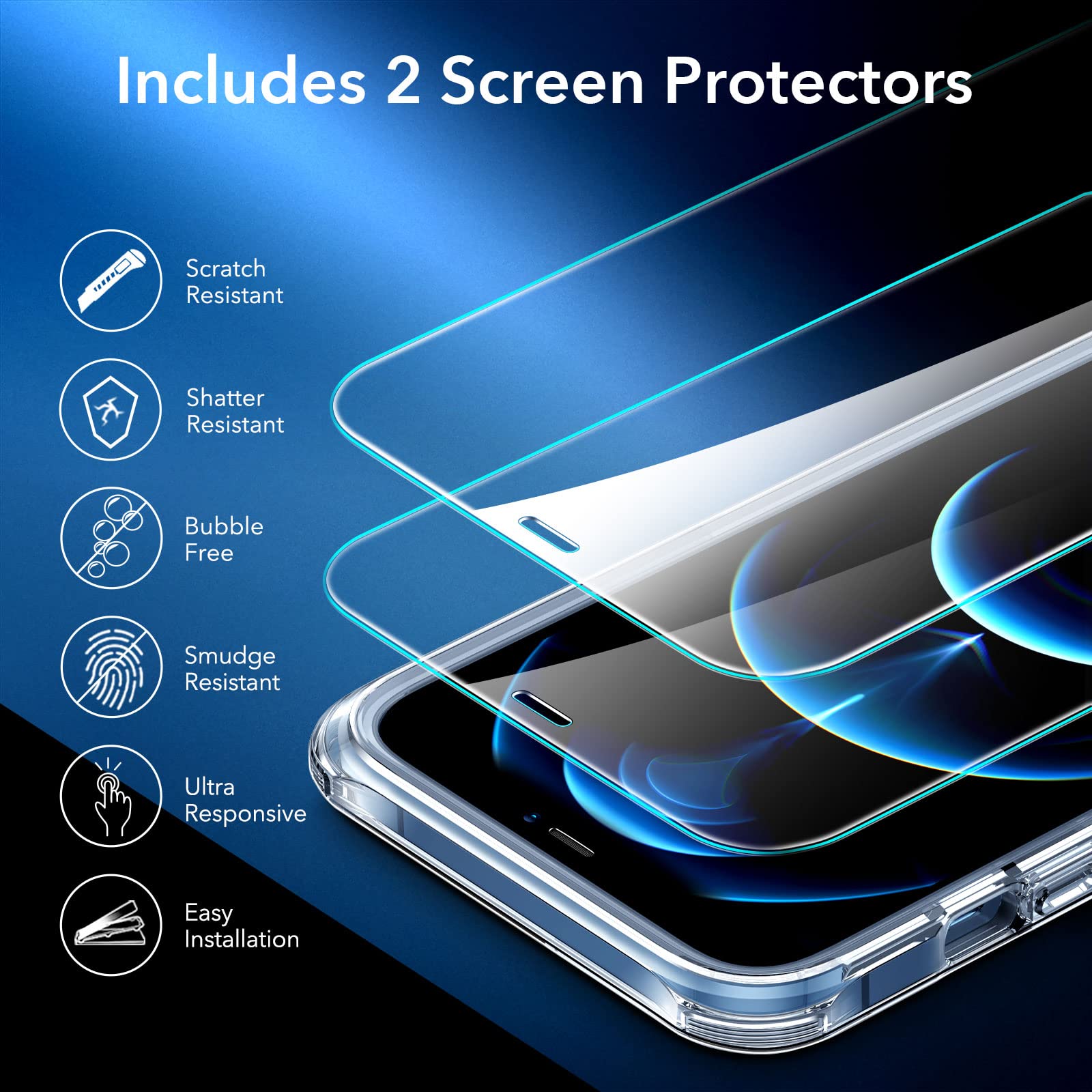 ESR Alliance Series Designed for iPhone Pro Max Case [2 Tempered Glass Screen Protectors] [Full-Body Hybrid Protection] [Shock-Absorbing] [Scratch-Resistant] for iPhone 2020, 6.7-Inch – Clear