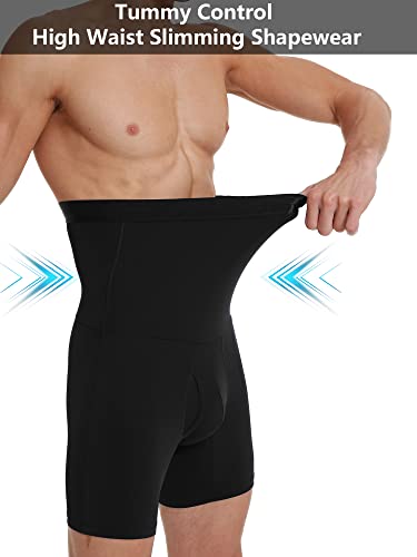 SHIONF Men Tummy Control Shorts High Waist Underwear Slimming Shapewear Body Shaper Leg Boxer Briefs (Black, Medium)