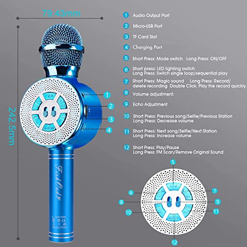 FISHOAKY Karaoke Microphone[Updated], Kids Wireless Bluetooth Karaoke Microphone Portable Mic Player Speaker with LED for Christmas Birthday Home Party KTV Outdoor
