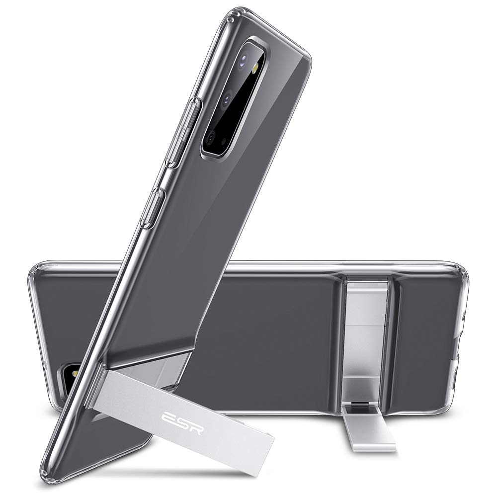ESR Metal Kickstand Compatible with Samsung Galaxy S20 Case, Vertical and Horizontal Stand, Reinforced Drop Protection, Flexible TPU Case for Samsung S20, Clear