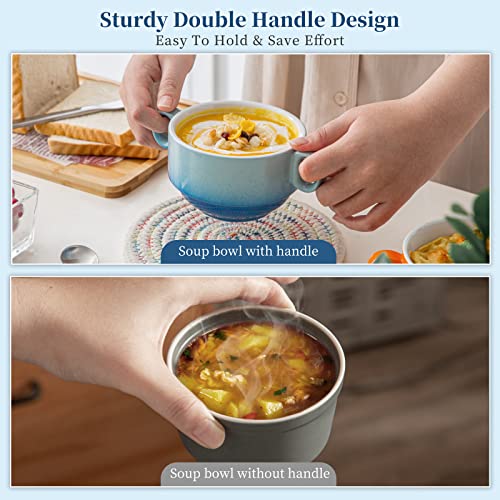 LOVECASA Multi-Color 13 OZ Soup Bowls with Handles, Ceramic French Onion Soup Bowls, Soup Mugs Serving Bowls for Kitchen, Microwave & Dishwasher Safe, Set of 6