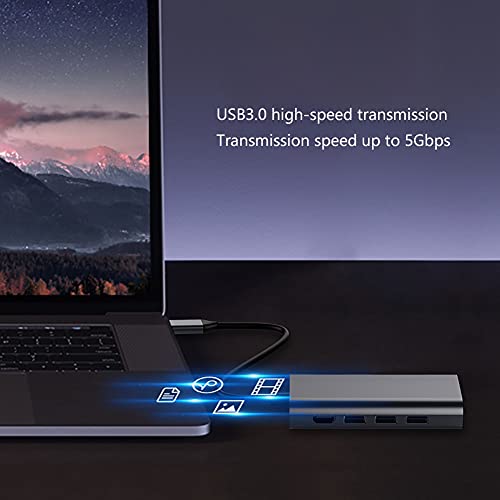 Hub Dock Adapter USB C Docking Station 8-in-1 USB C Hub Adapter for PC Laptop with HDMI, Ethernet, 3 USB 3.0, 60W PD, SD/TF Card Reader Computer Accessories