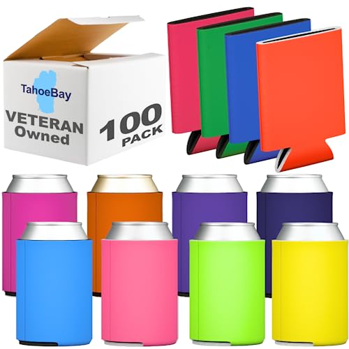 TahoeBay Bulk Can Coolers (100-Pack) Blank Foam Beer Sleeves - Insulated Regular Size Cold Soda Drink Holder Pack - Sublimation Beverage Sleeve Insulators Set for Standard 12oz Cans (Multicolor)