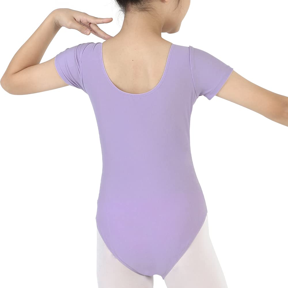 Freemasoner Gymnastics Leotard for Girls Ballet Dance Short Sleeve for 6-12 Years Old Light Purple & Black
