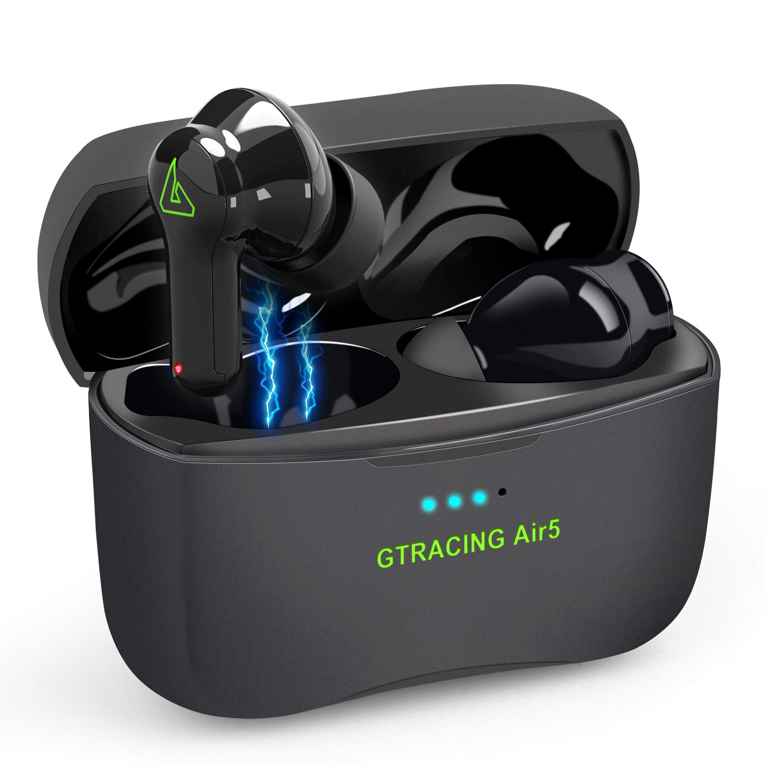 GTRACING Wireless Earbuds with Charging Case Stereo Headphones Bluetooth 5.0 Earbuds with Microphone Premium Sound with Deep Bass for Sport Black
