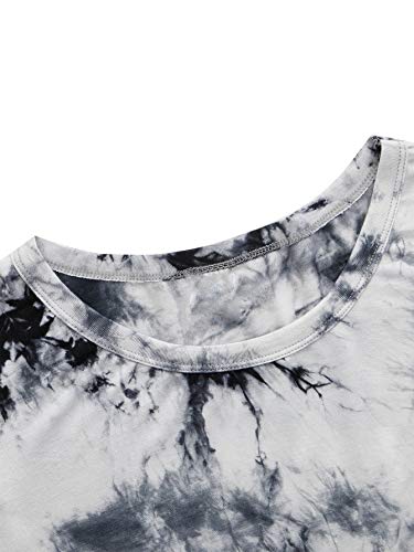 SweatyRocks Women's Round Neck Short Sleeve Casual Tie Dye Crop Top T-Shirt Grey XS