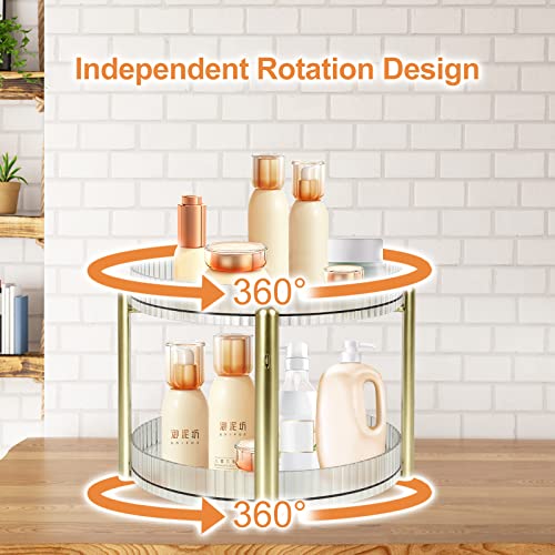 HSSPANFN 360° Rotating Makeup Organizer for Vanity 2 Tier, Large Capacity Cosmetics Storage Vanity Shelf Countertop,Bathroom Make Up Spinning Holder Rack for Brushes, Perfumes, Skincare