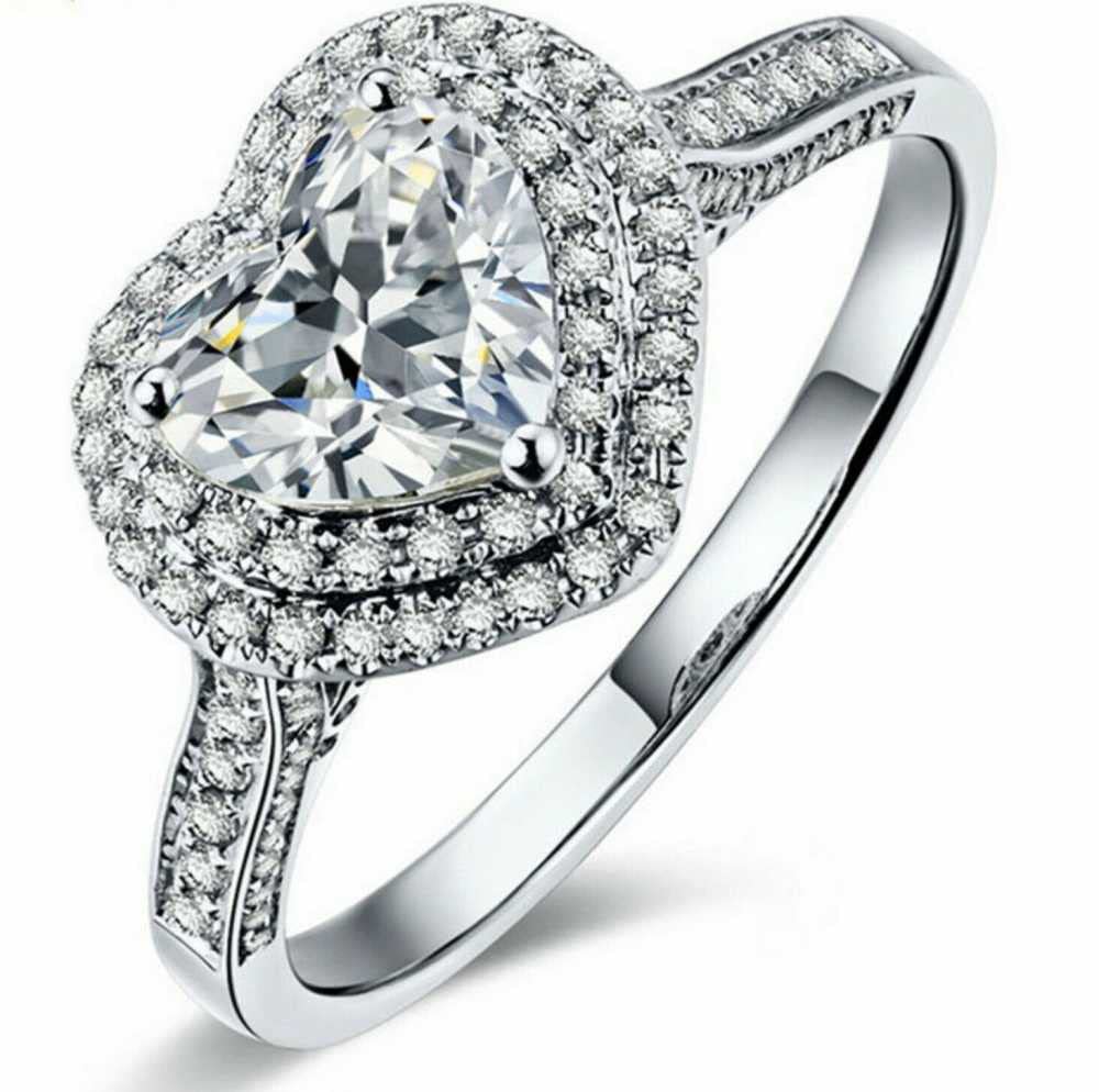 Jewel Panda Women's Sterling Silver Adjustable Heart-Shaped Cubic Zirconia Solitaire Eternity Ring for Wedding, Engagement, Valentine's day, and Anniversary(Silver)