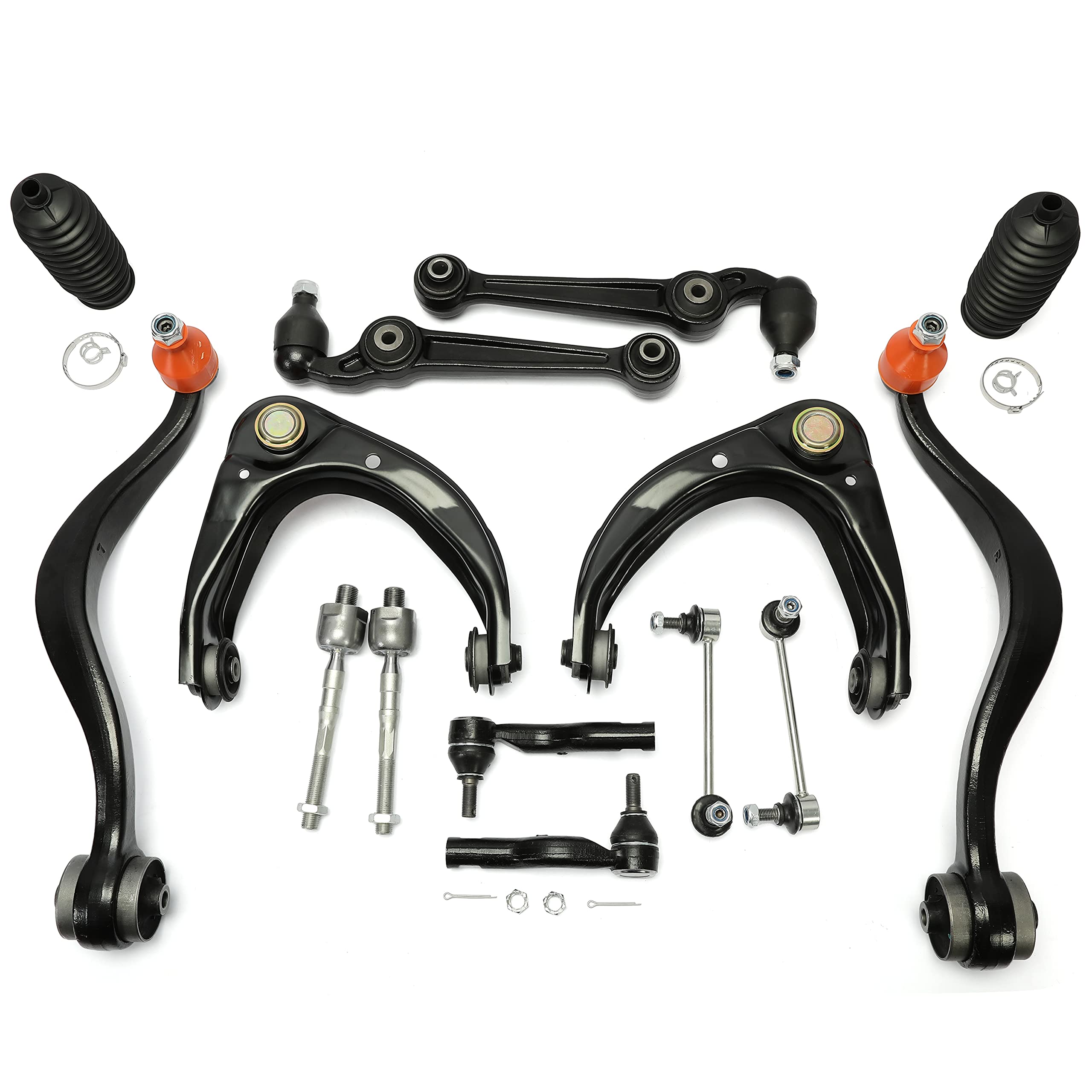 HECASA 14 pc Front Suspension Kit Upper Lower Control Arms w/Ball Joint Tie Rod Compatible with 2006-2007 Ford Fusion Lincoln MKZ Zephyr Mercury Milan