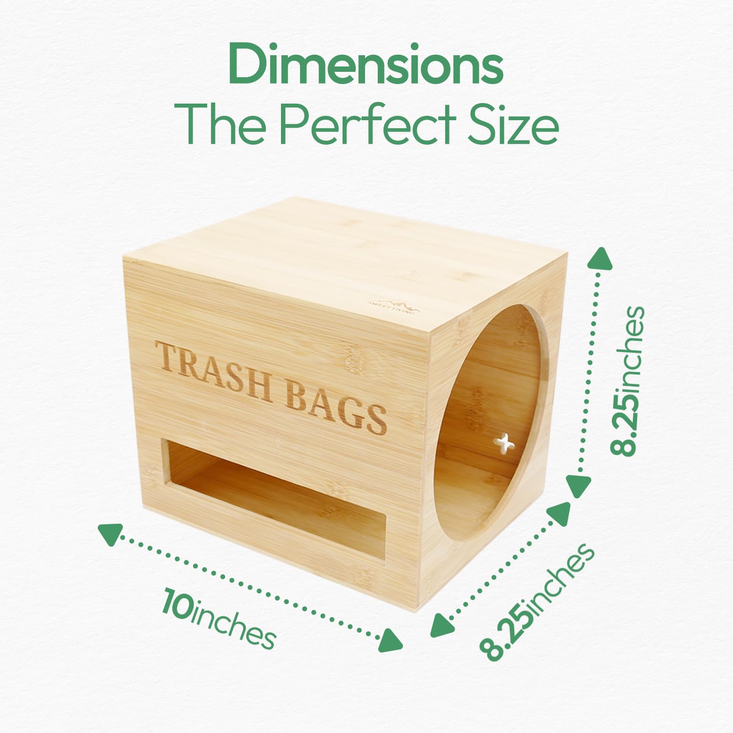 Largest Club Size Trash Bag Holder 10"x8.25"- Dispenser Holds 200 Bags & Regular Size Rolls, Convenient Design, Countertop or Wall-Mounted, Sturdy Bamboo, Easy to Clean
