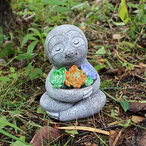 Happyyami Courtyard Garden Decoration Resin Flower Plant Pot Animal Statue Bradypode Figurine Jungle Figurines for Landscape Bonsai Crafts Decorations Mini Sloth Figure