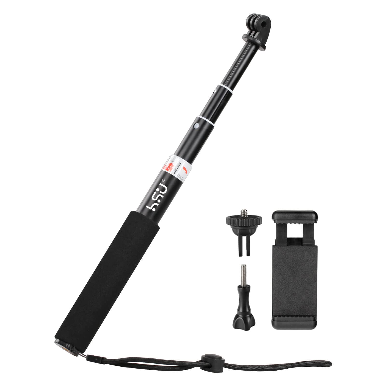 HSU Extendable Selfie Stick, Waterproof Hand Grip for GoPro Hero 12/11/10/9/8/7/6/5/4, Handheld Monopod Compatible with Cell Phones, AKASO Campark Insta360 X3 and Other Action Cameras