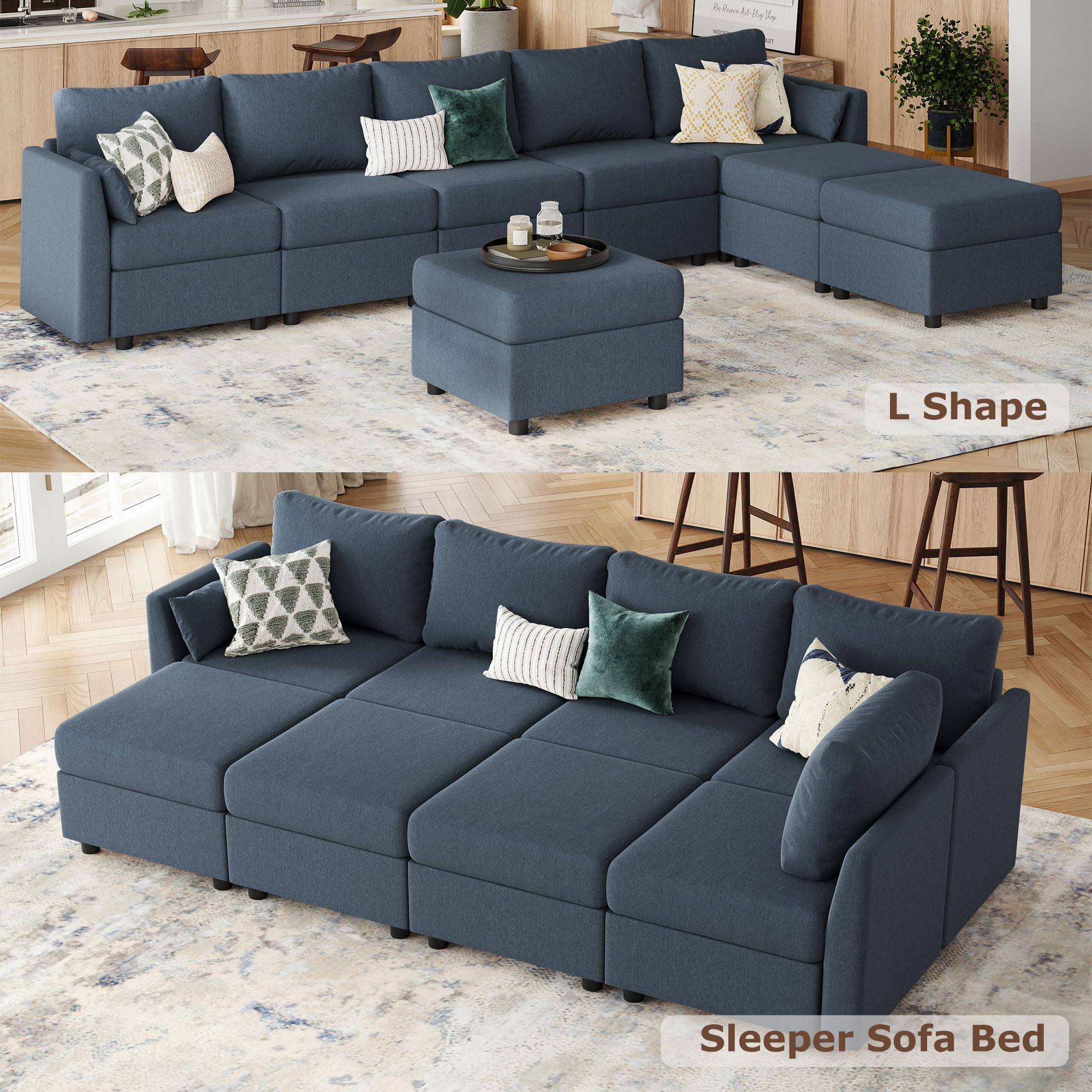Mangodan Modular Sectional Sofa with Storage, Convertible 8 Seat Sectional Couches for Living Room, U Shaped Sectional Sofa with Chaise, Comfy Sectional Sleeper Sofa, High Supportive Sponge-Dark Grey