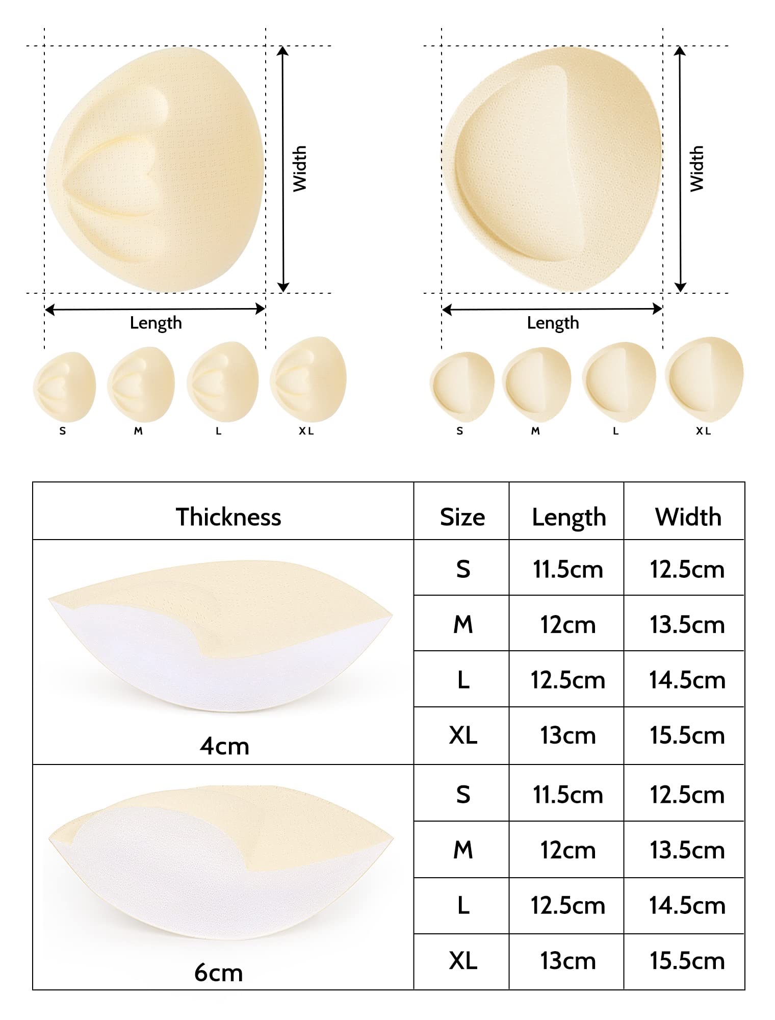 FOOT OF THE TREE Super Thick Bra Pads Inserts 3 Pairs Removable Breast Enhancers Push Up Bra Cups Paddings,BK6CM-L