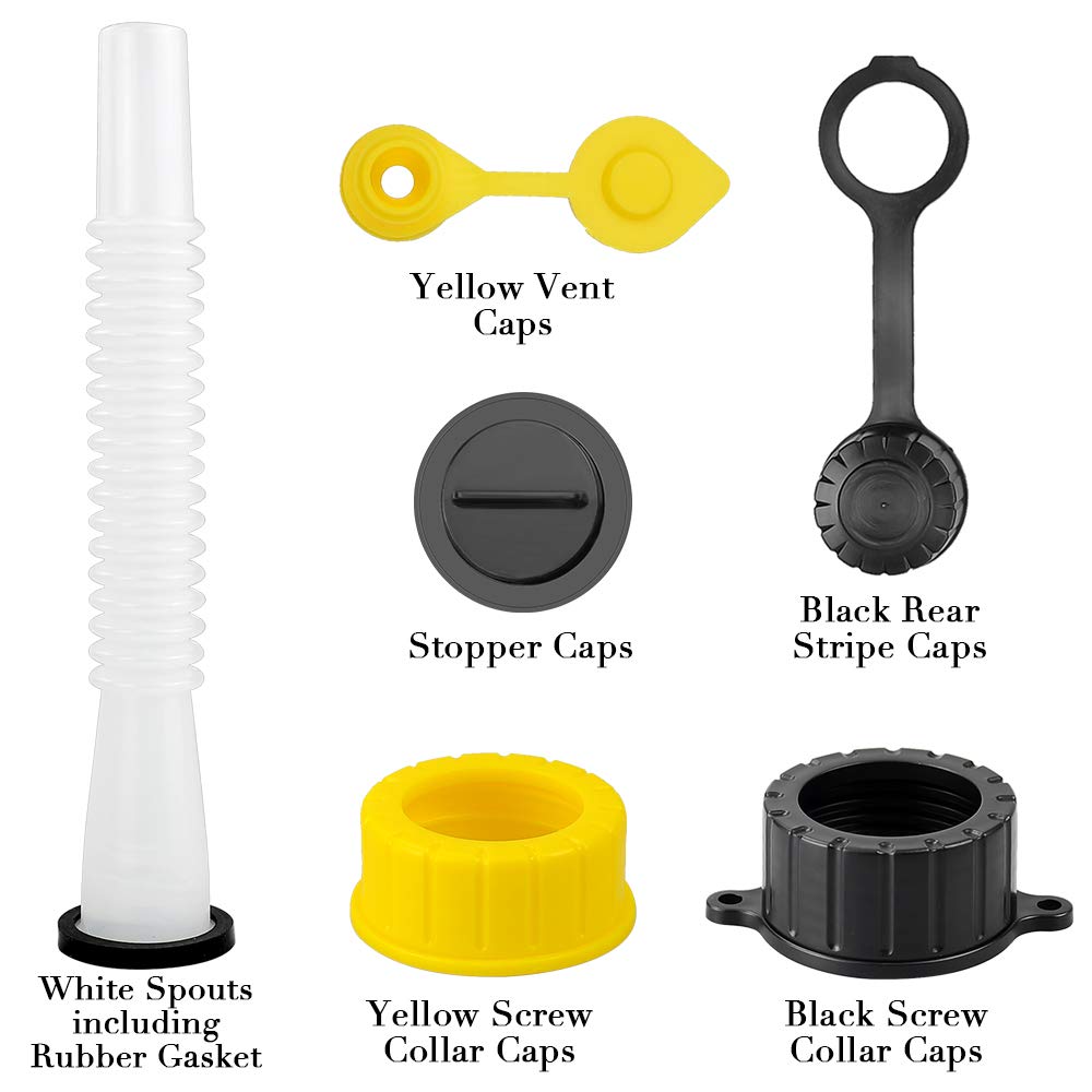 Gas Can Spout Replacement Kit, Flexible Pour Nozzle with Gasket, Gas Can Nozzle Replacement Universal with Seal Gasket/Vent Caps/Plugs/Extensions Fit Old & Most 1/2/5/10 Gallon Oil Cans (nylon)