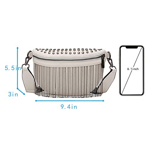 Heidi Women's Small Studs Crossbody Handbag Fashion Shell Shape Shoulder Messenger Bag (White)
