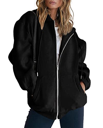 PRETTYGARDEN Women's 2023 Zip Up Y2K Hoodies Casual Long Sleeve Sweatshirts Fall Track Jackets With Pockets (Black,Small)