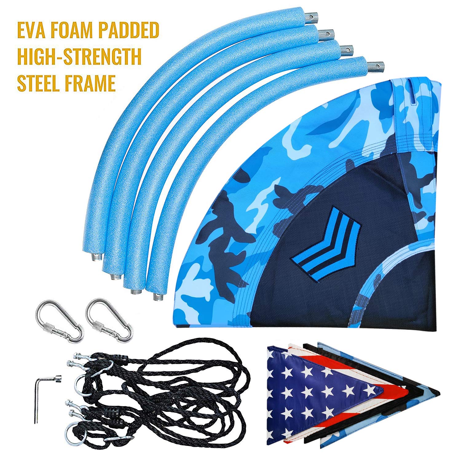 Royal Oak Saucer Tree Swing,Giant 40 Inches with Carabiners and Flags, Heavy duty 1680D Oxford Fabric,700 lb Weight Capacity, Steel Frame,Waterproof, Easy Install Step by Step Instructions (Camo Blue)