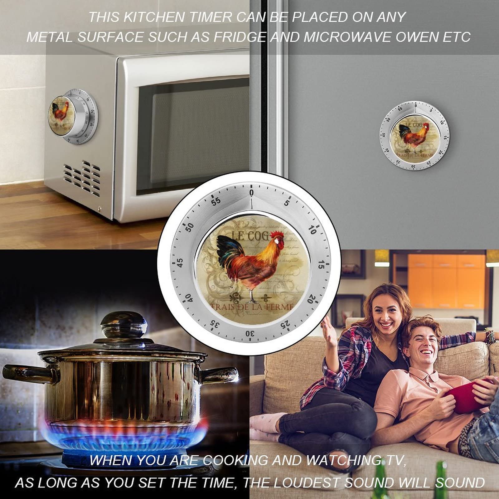 Kitchen Timer Rooster Vintage Farm Animal Timer Magnetic Timer Mechanical Timer for Home Baking Cooking Oven