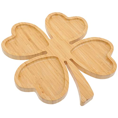 PRETYZOOM Wooden Serving Tray Clover Shaped Charcuterie Boards Shamrock Cheese Cake Bread Snack Serving Plate Appetizer Platter for Meat Vegetables Fruit St. Patricks Day Party