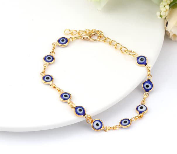 fremskre Evil Eye Bracelets Unique Mini Gold Plated Bracelet for Women - Blue