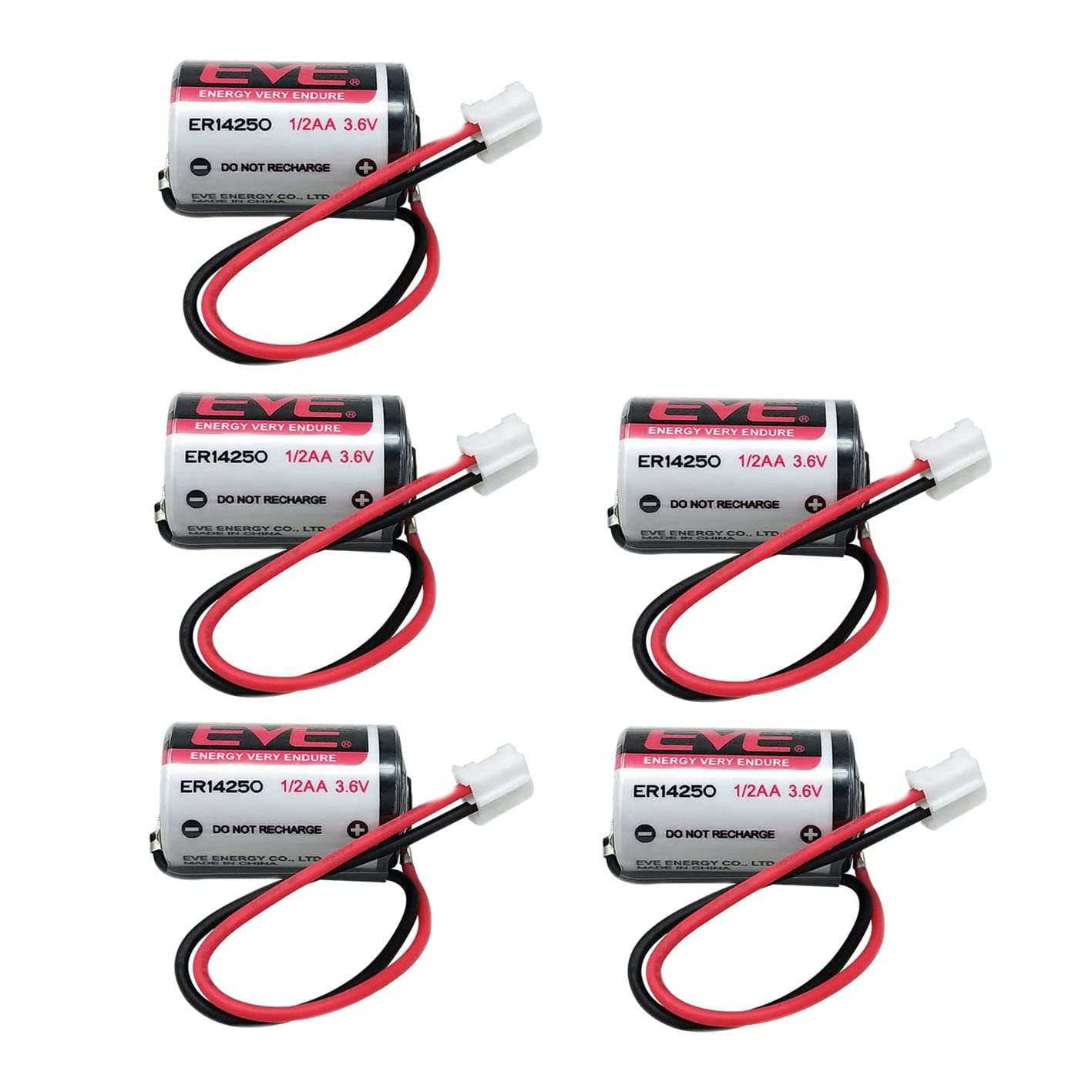 HUHAO (Pack of 5) EVE ER14250 3.6V LS14250 1/2 AA Size 1200mAh Lithium Battery with Plug Compatible with (EVE ER14250)