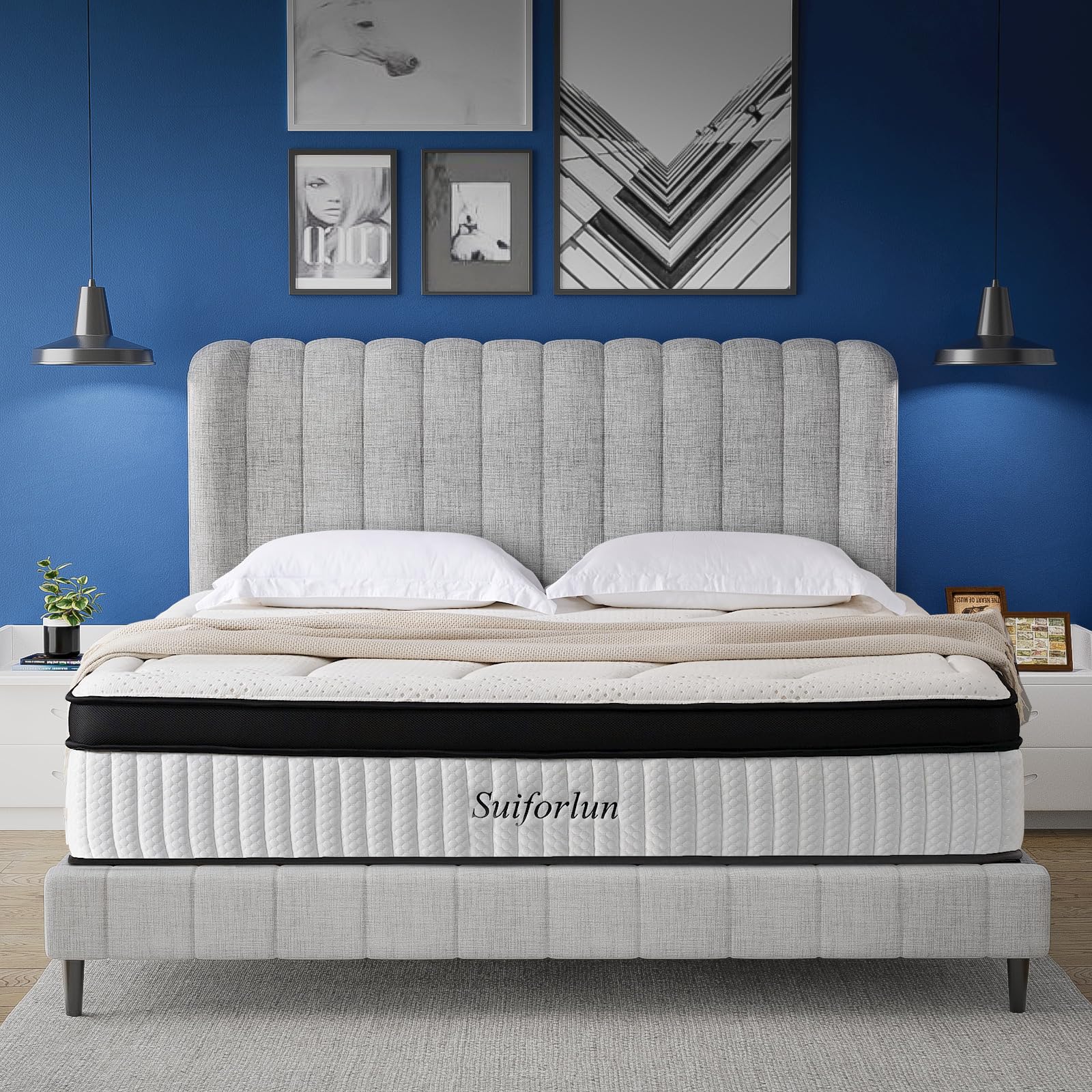 Suiforlun California King Mattress, 14 Inch Euro Top Gel Memory Foam Cal King Hybrid Mattress with 7 Premium Layers, Zone Support & Pressure Relief, Medium Firm, 72"*84”