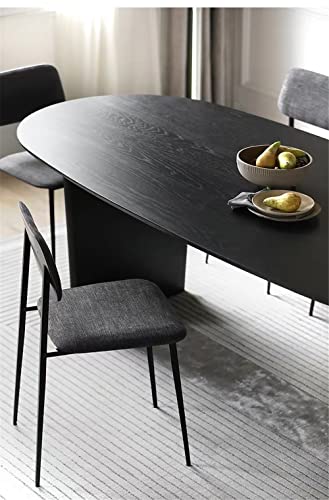 NIUYAO Modern Solid Oval Table with Double Pedestal, Natural Black Wood Top Table Simplicity Wabi-sabi Style Furniture for Dining Room Kitchen Leisure Coffee Table -55" L x 27.5" W x 29.5" H